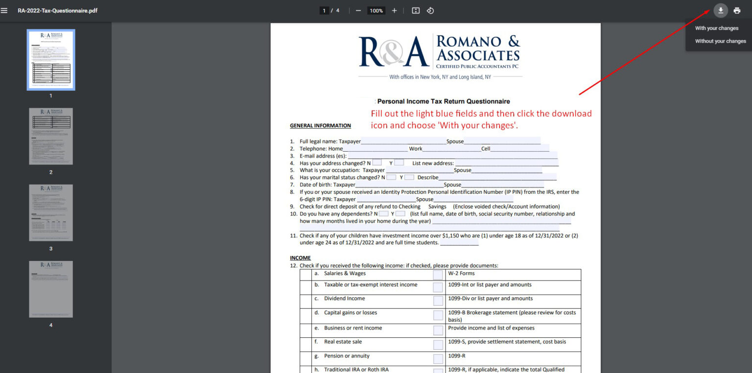 Personal Income Tax Return Questionnaire – Romano & Associates
